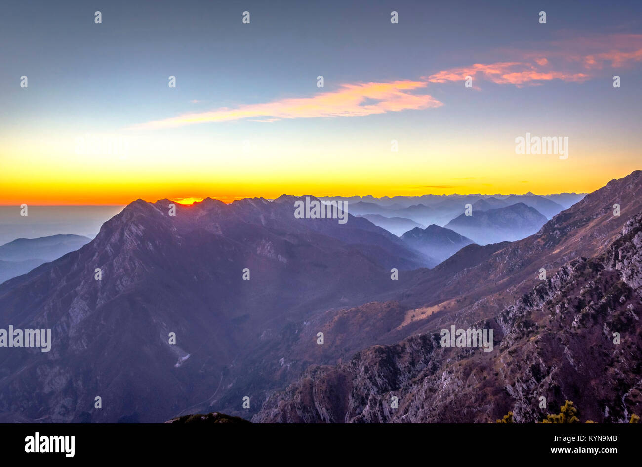 Rocky mountains in the italian alps in sunset Stock Photo - Alamy