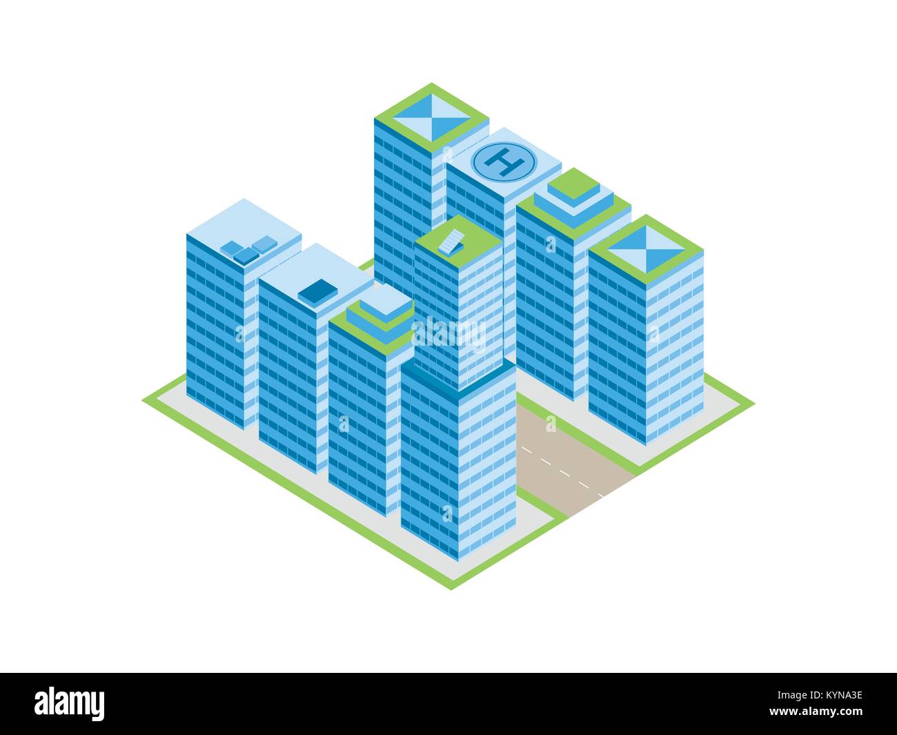 Isometric city, street with houses and skyscrapers. Isolated on white ...
