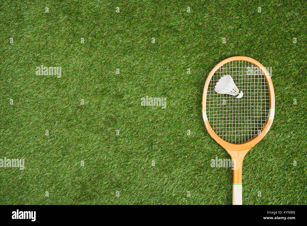 top view of badminton racket with shuttlecock on grass pitch Stock ...