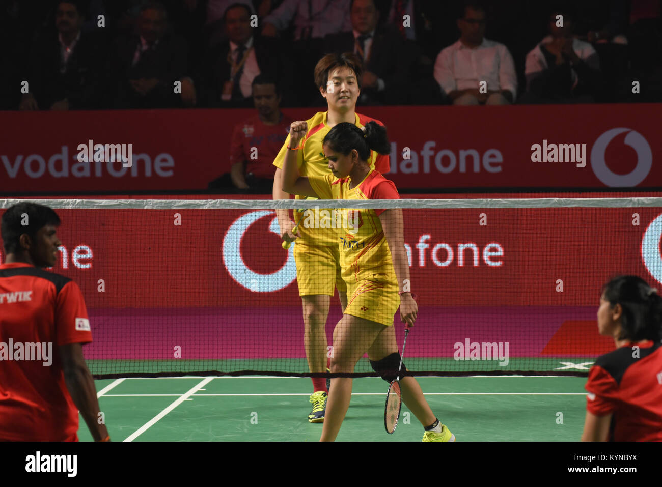 N Sikki Reddy and Kim Sa Rang in action during mixed double match in ...