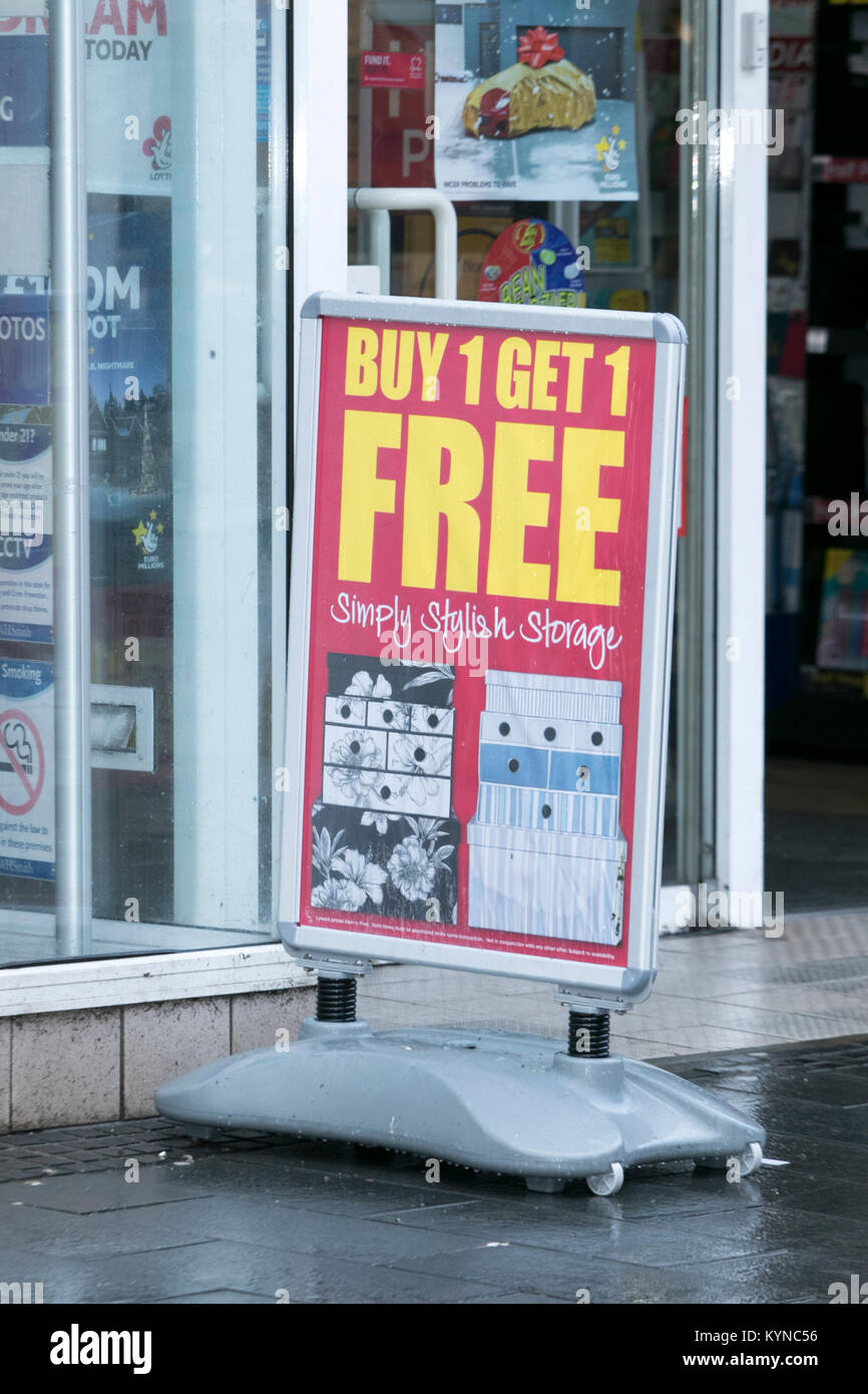 Buy one get one free A-board outside a book shop in Southport town ...