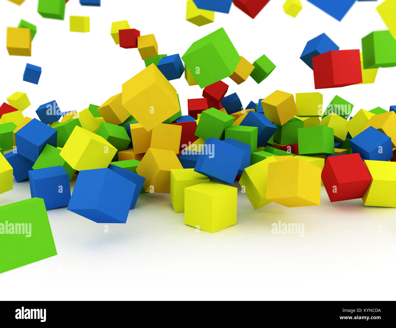 Falling multi color boxes on white background Stock Photo - Alamy