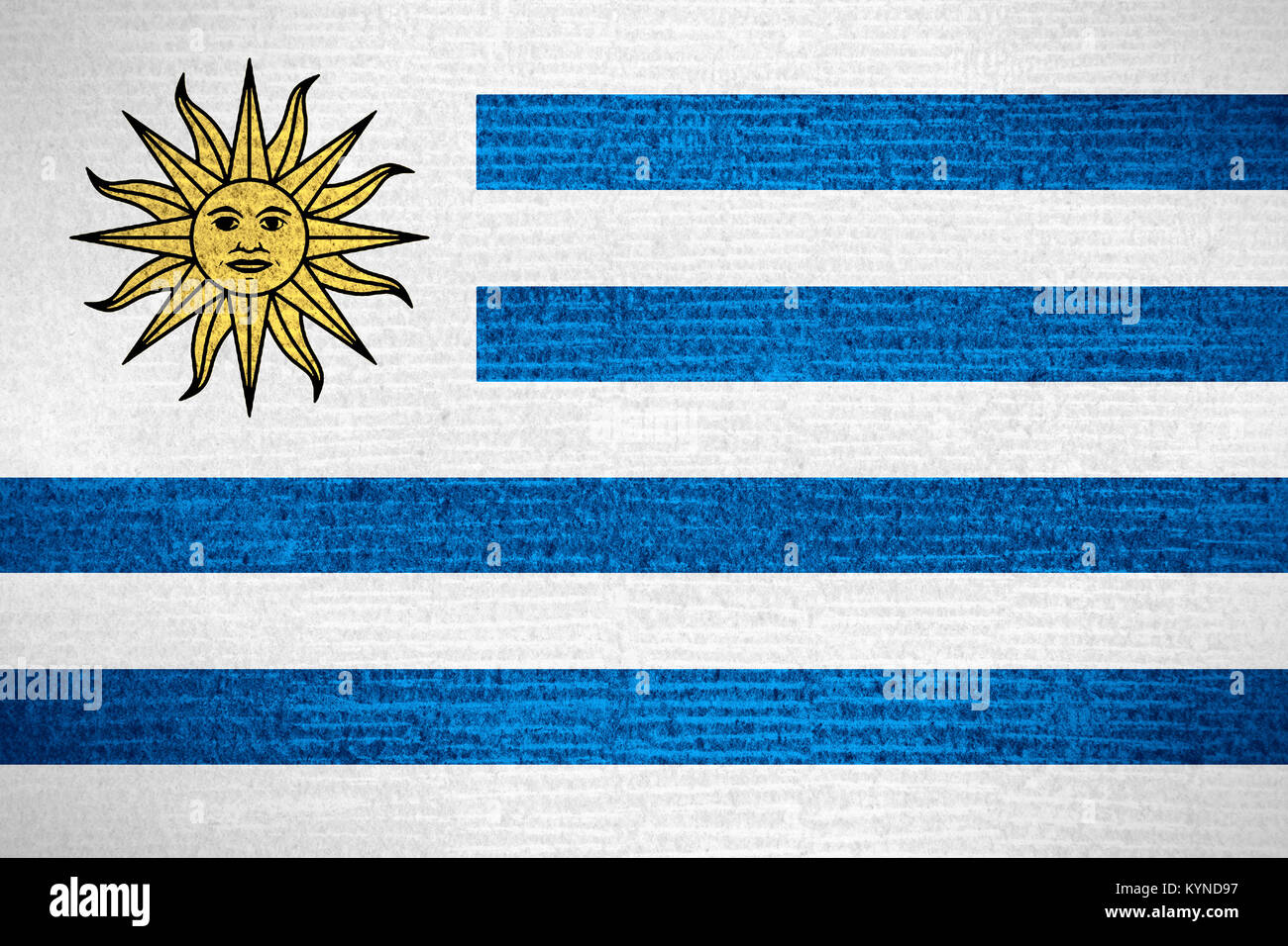 flag of Uruguay or Uruguayan banner on row pattern texture Stock Photo ...