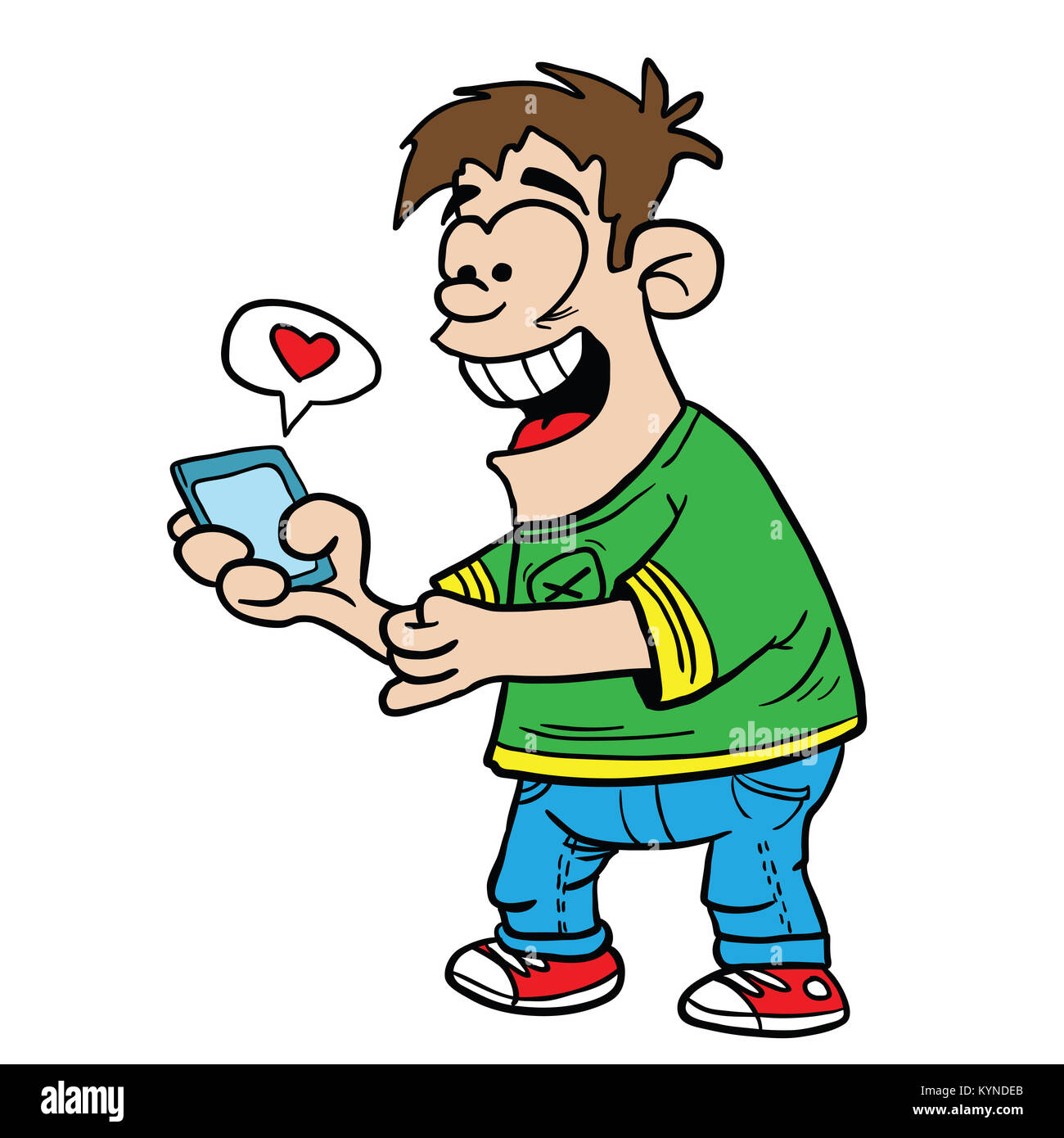 boy with a smartphone cartoon illustration isolated on white Stock ...