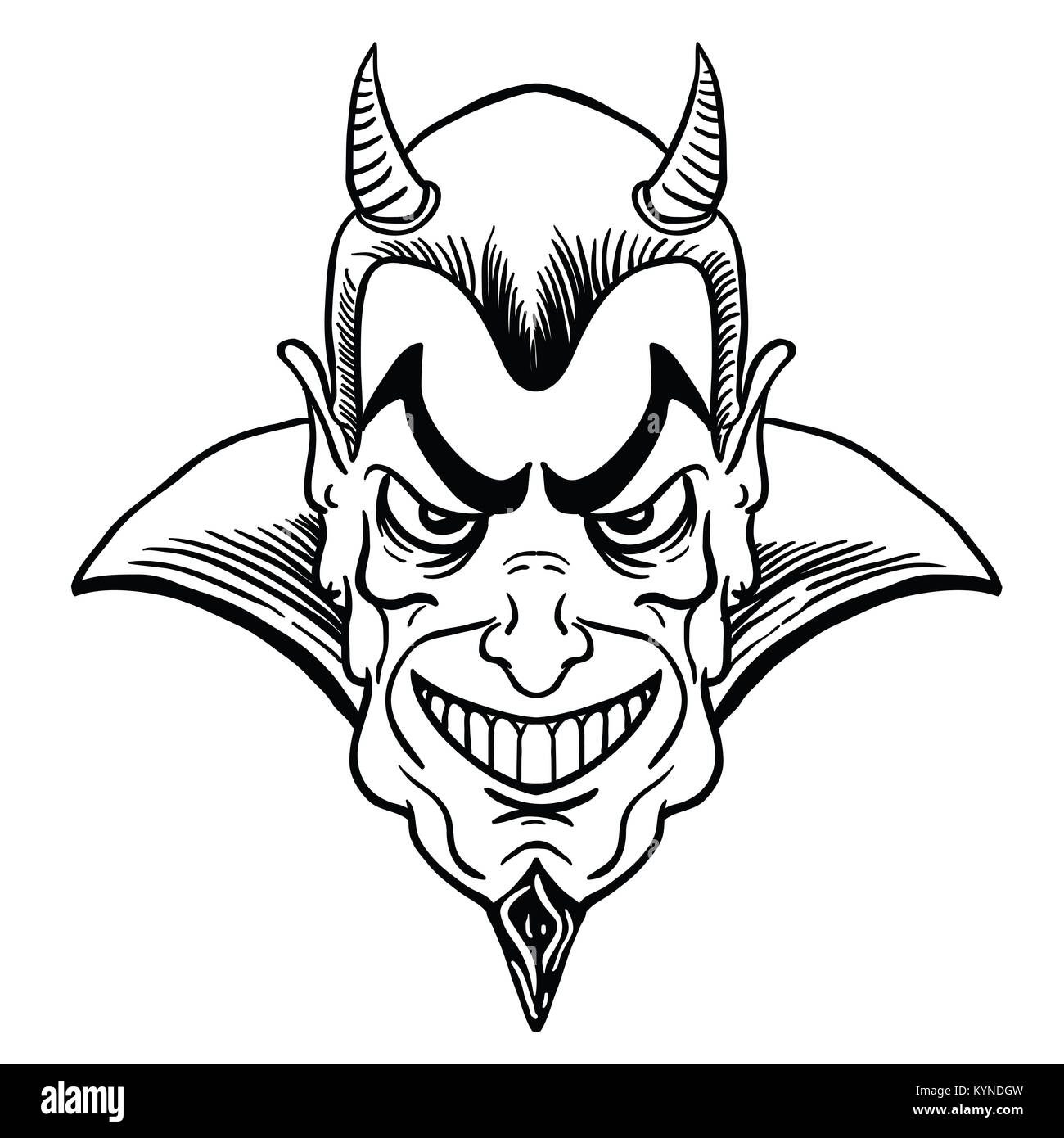 man masked in a devil black and white cartoon illustration isolated on ...
