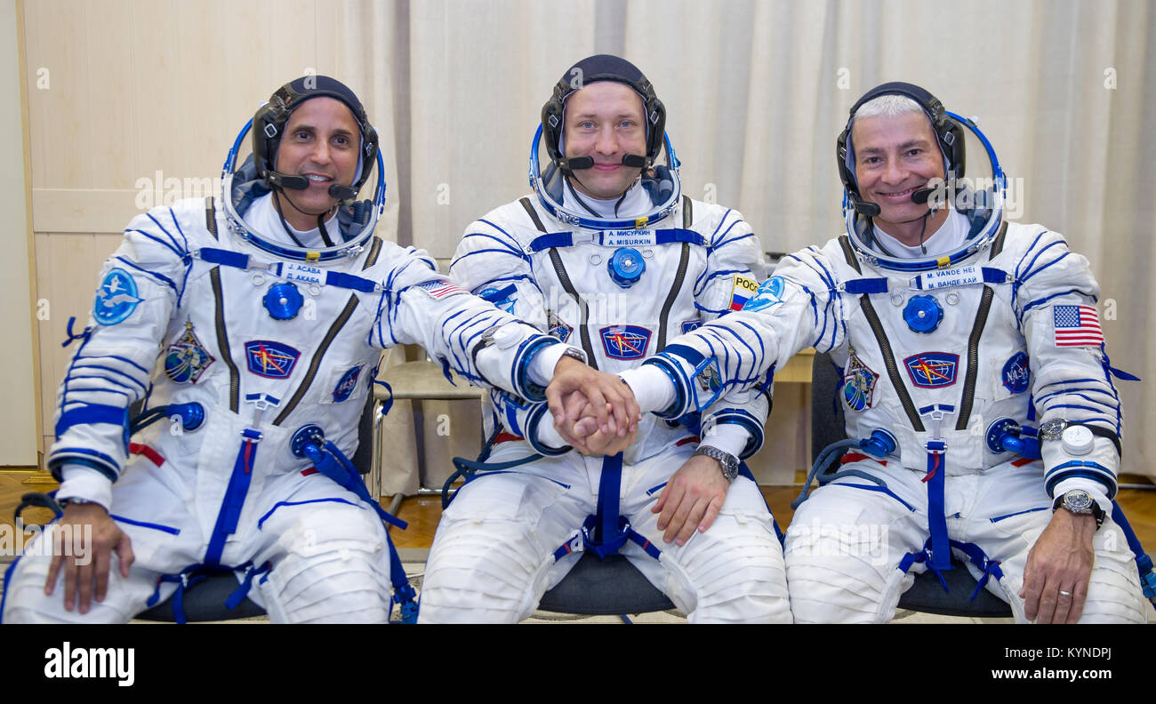 Expedition 53 flight engineer Joe Acaba of NASA, left, Soyuz Commander ...
