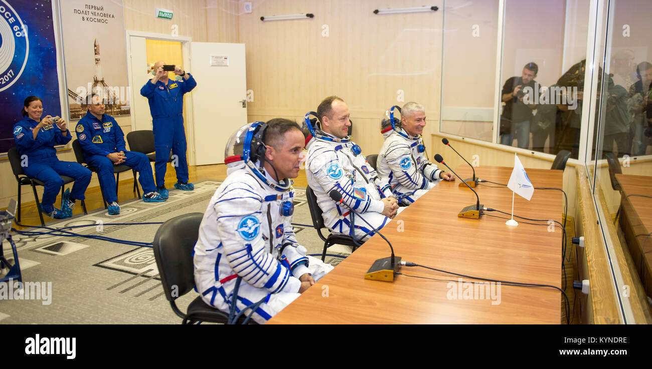 Expedition 53 flight engineer Joe Acaba of NASA, left, Soyuz Commander ...