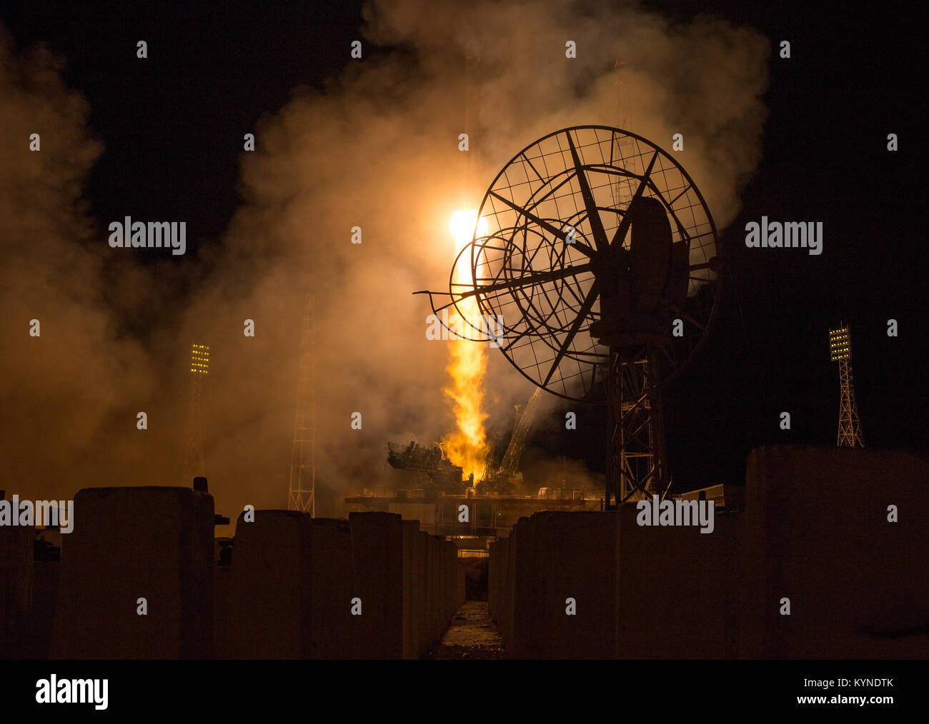 The Soyuz MS-06 spacecraft launches from the Baikonur Cosmodrome with ...