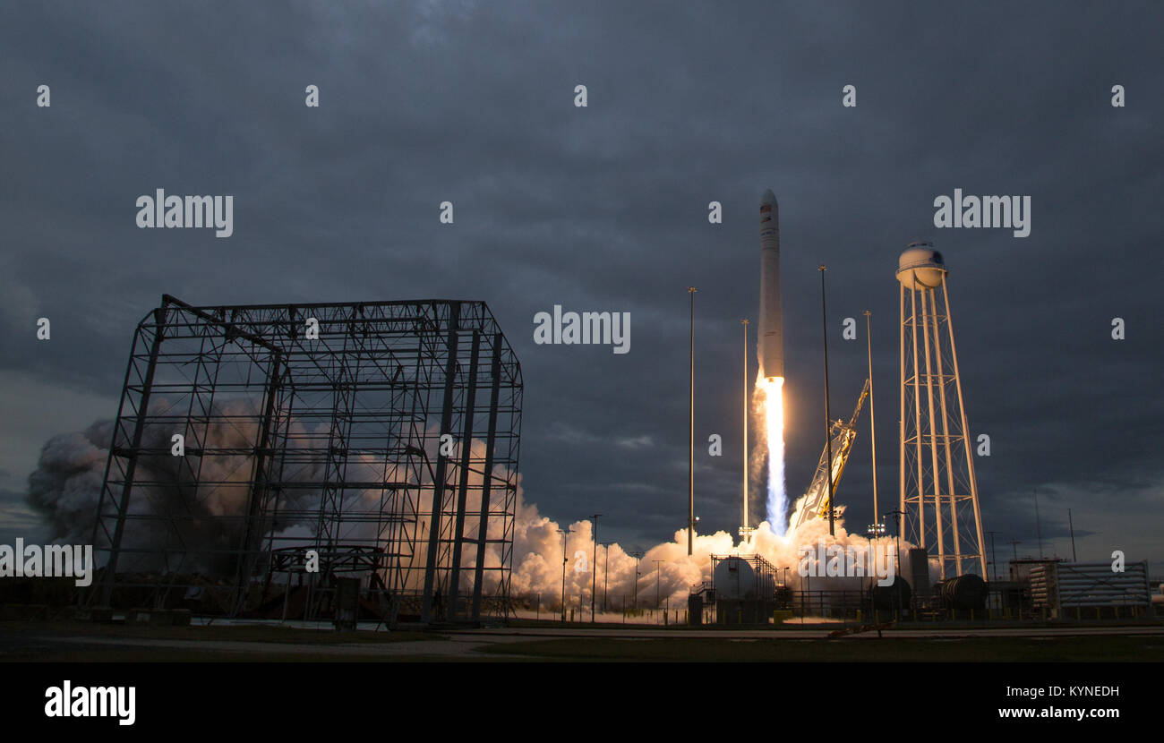 The Orbital ATK Antares rocket, with the Cygnus spacecraft onboard ...