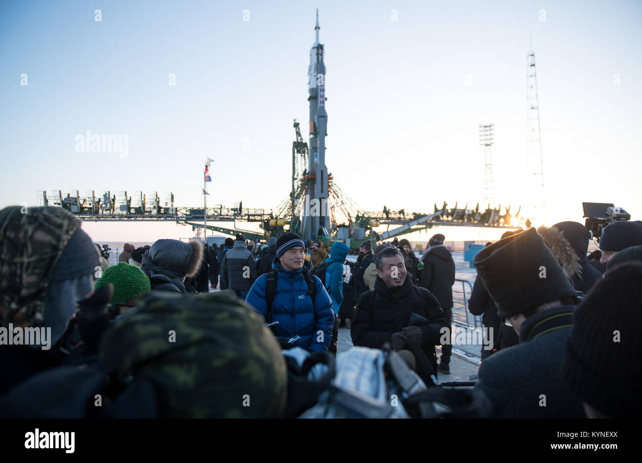 JAXA astronaut Takuya Onishi and International Space Station Program Manager Koichi Wakata brief ...