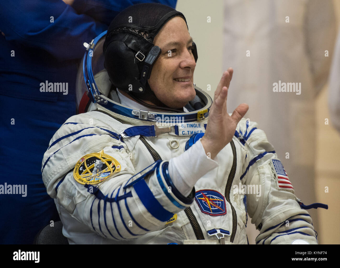 NASA flight engineer Scott Tingle prepares for launch aboard Soyuz MS ...