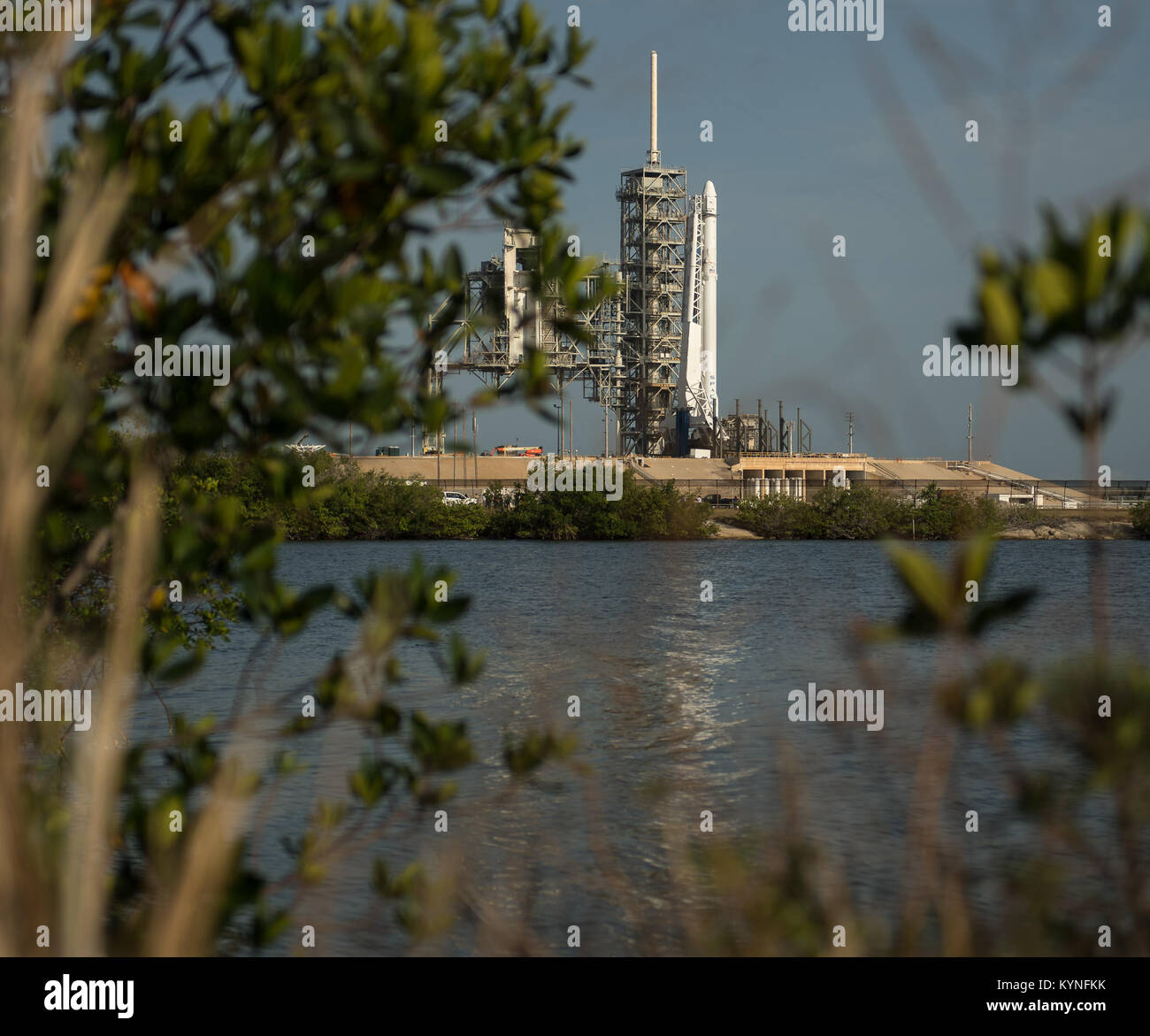 The SpaceX Falcon 9 rocket with the Dragon spacecraft is prepared for ...