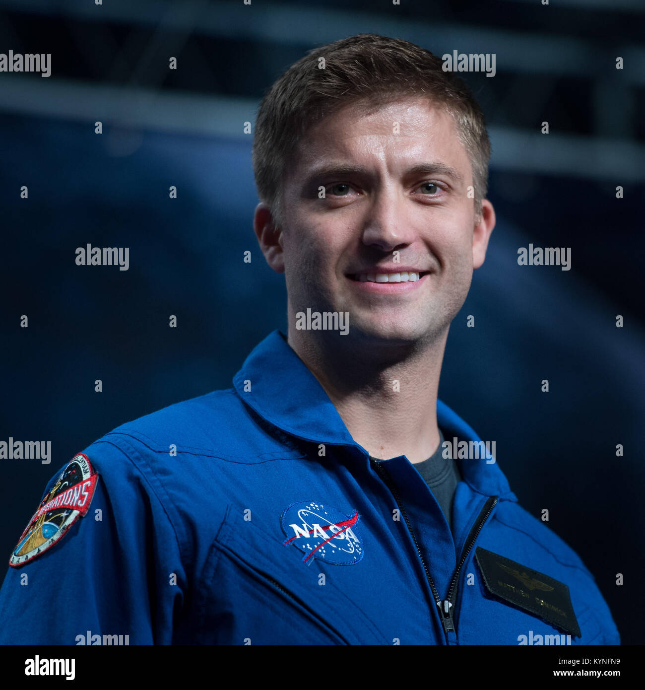 35-year-old NASA astronaut candidate Matthew Dominic smiles as he is ...