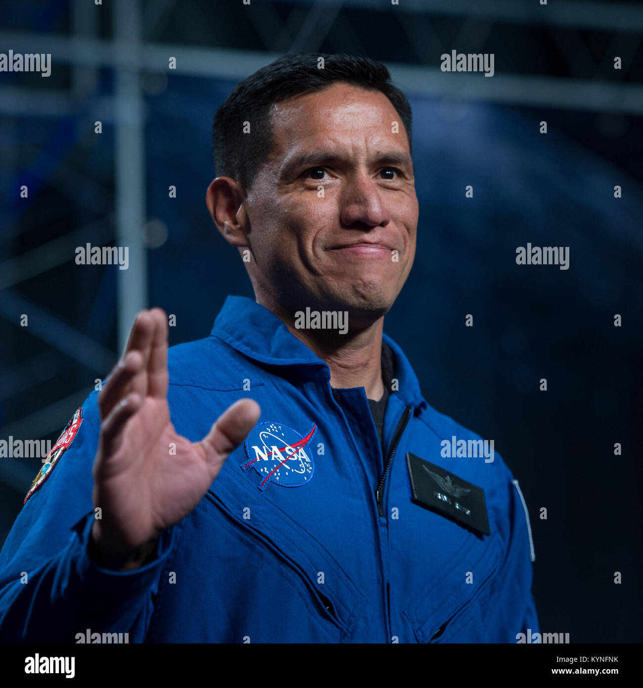 41-year-old NASA astronaut candidate Francisco Rubio waves as he is ...