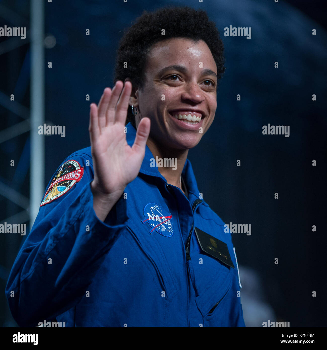29-year-old NASA astronaut candidate Jessica Watkins waves as she is ...