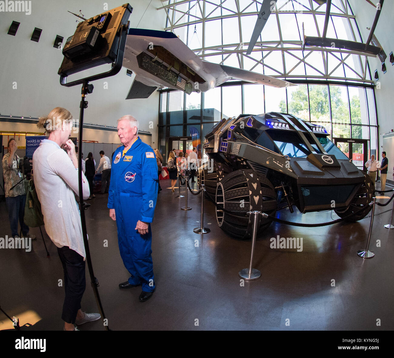 Jon McBride, retired NASA astronaut, is interviewed in front of the ...