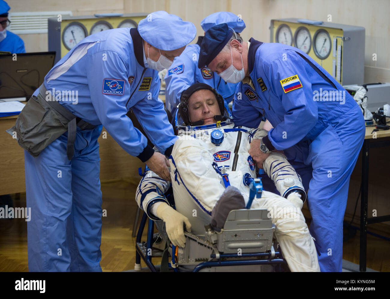 Expedition 51 Flight Engineer Jack Fischer of NASA has his Russian ...