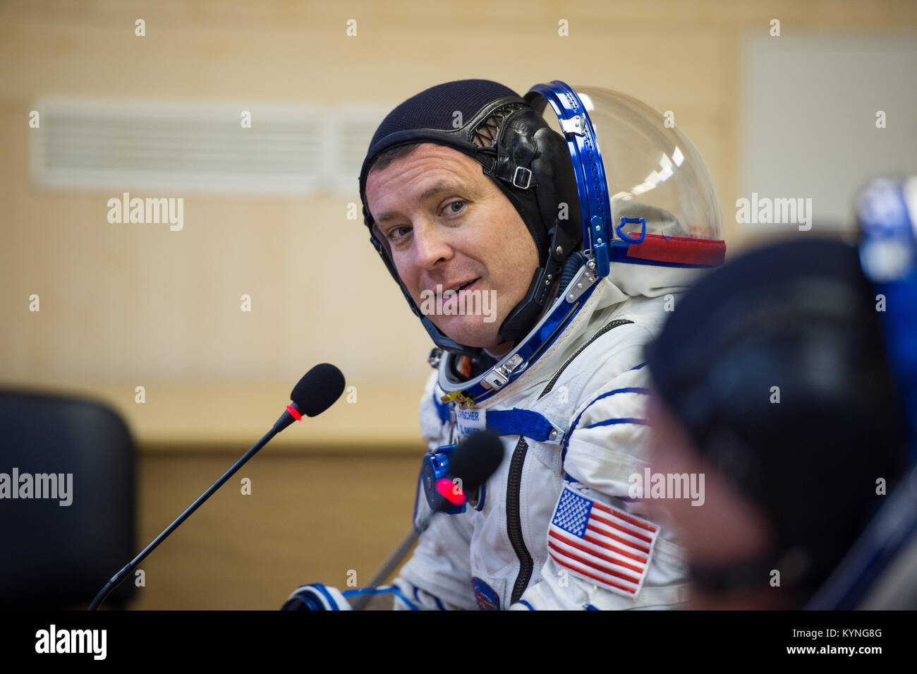 Jack Fischer, Expedition 51 Flight Engineer from NASA, communicates ...