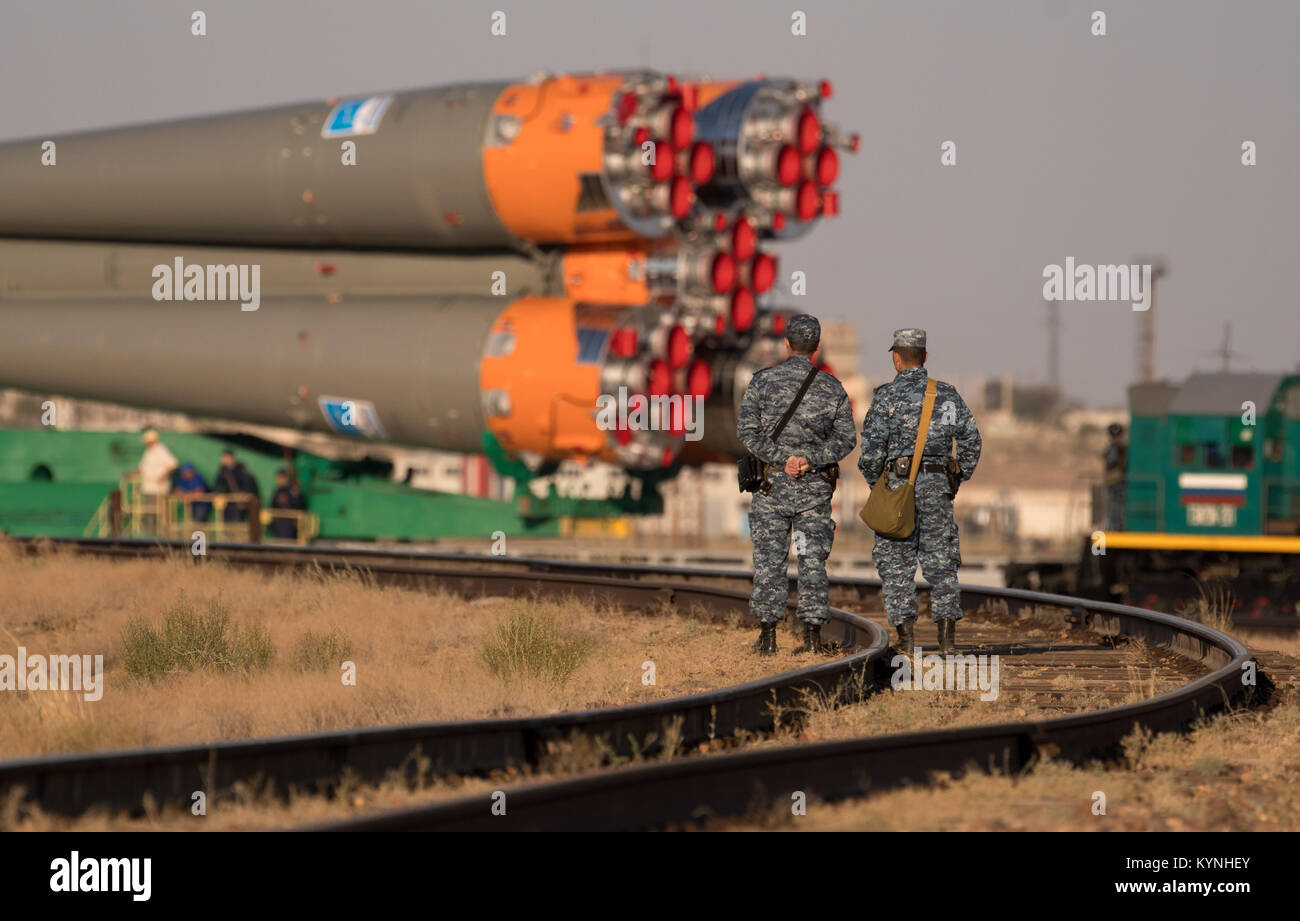 The Soyuz rocket was transported by train to the launch pad at Baikonur ...