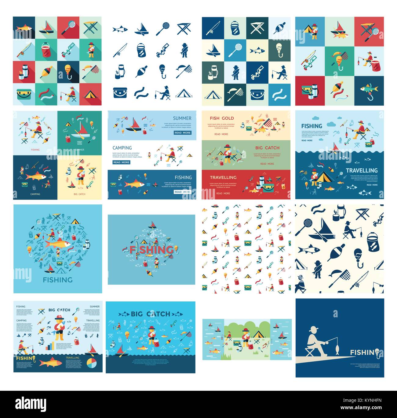 Digital vector fishing activity bundle set collection decoration ...