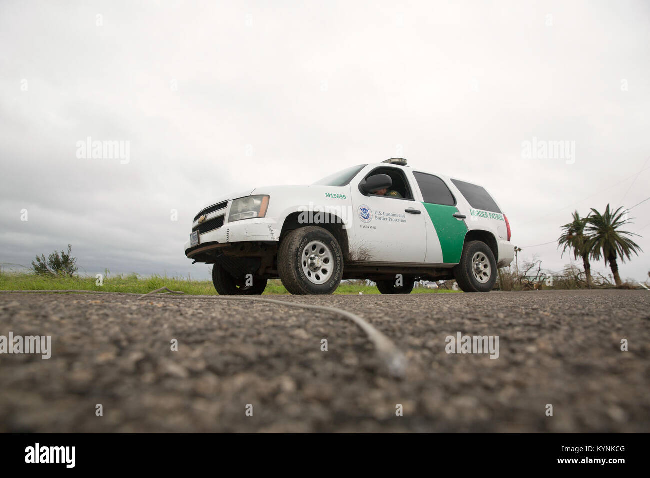 U.S. Border Patrol agents coordinate with a mobile command post during ...