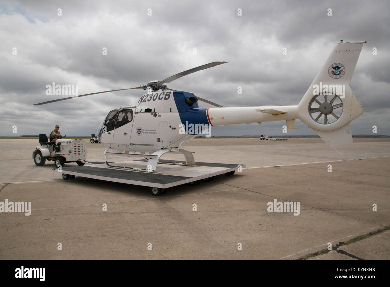 A U.S. Customs and Border Protection (CBP) pilot tows an EC120 ...