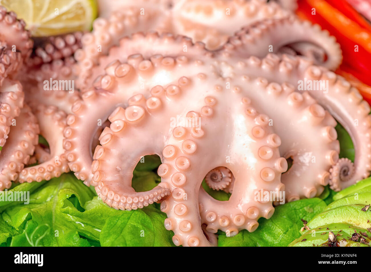 close up of octopus, natural seafood, healthy organic food Stock Photo ...