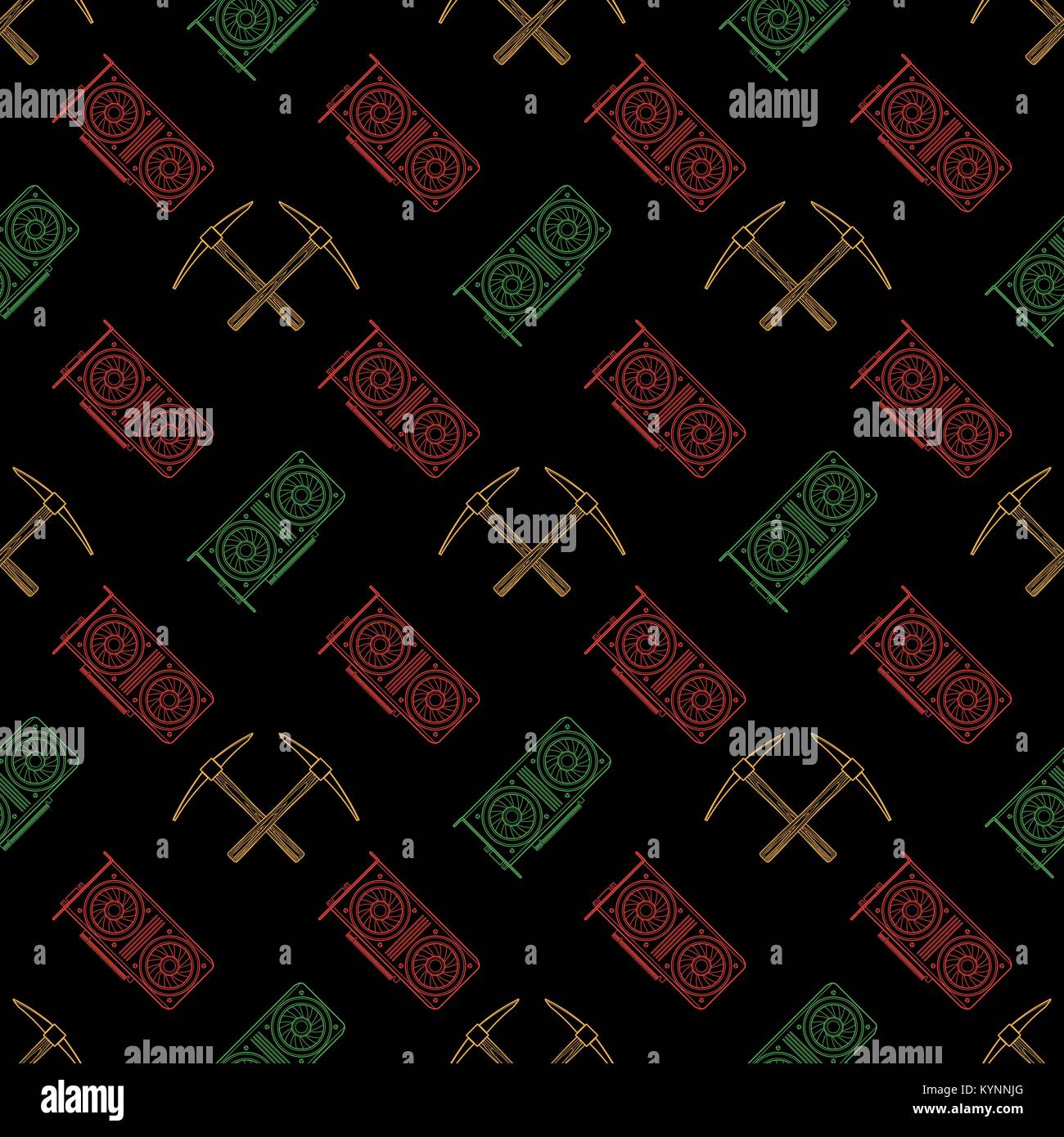 Vector Colorful Outline Style Design Gpu Red And Green Graphic Processing Units Crypto Currency