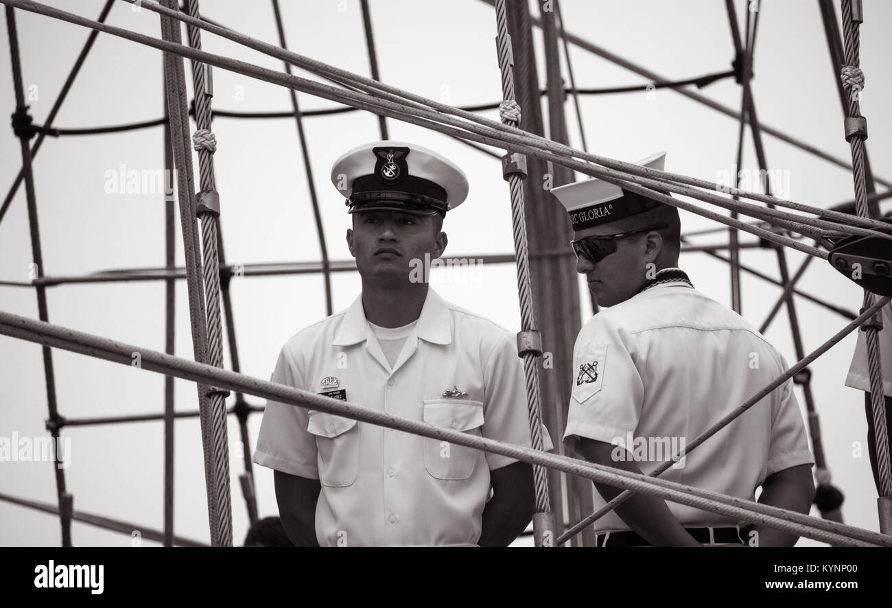 Crew on Colombian navy training ship, ARC Gloria, official flagship of ...