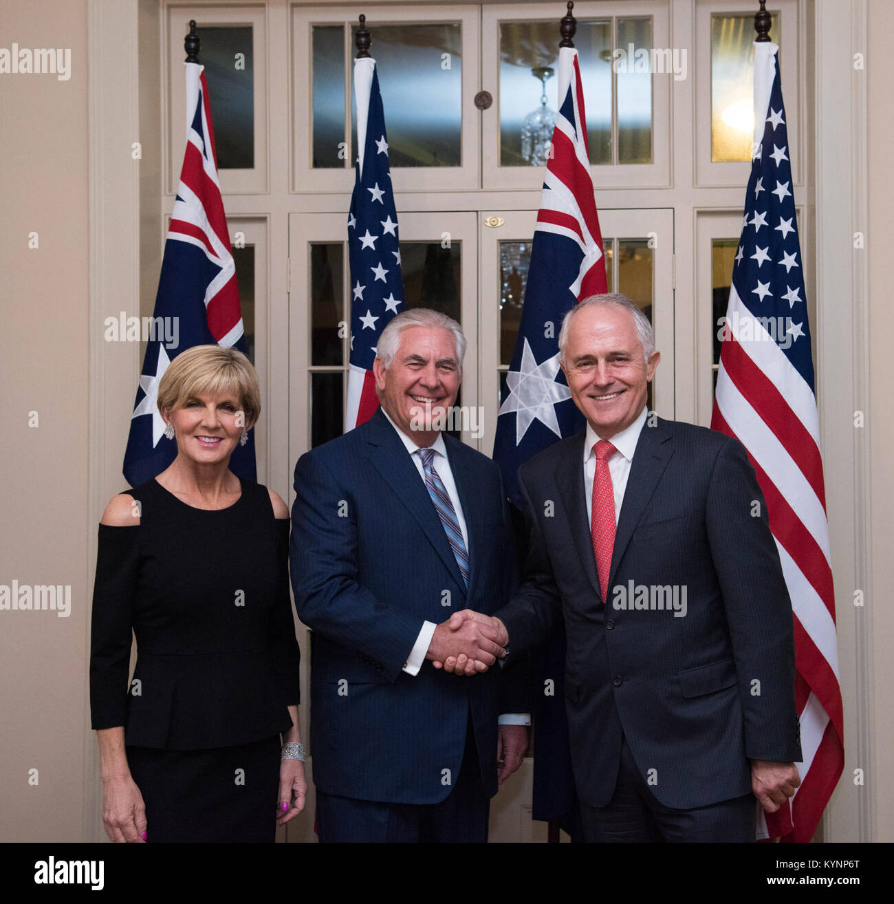 U.S. Secretary of State Rex Tillerson poses for a photo with Australian ...