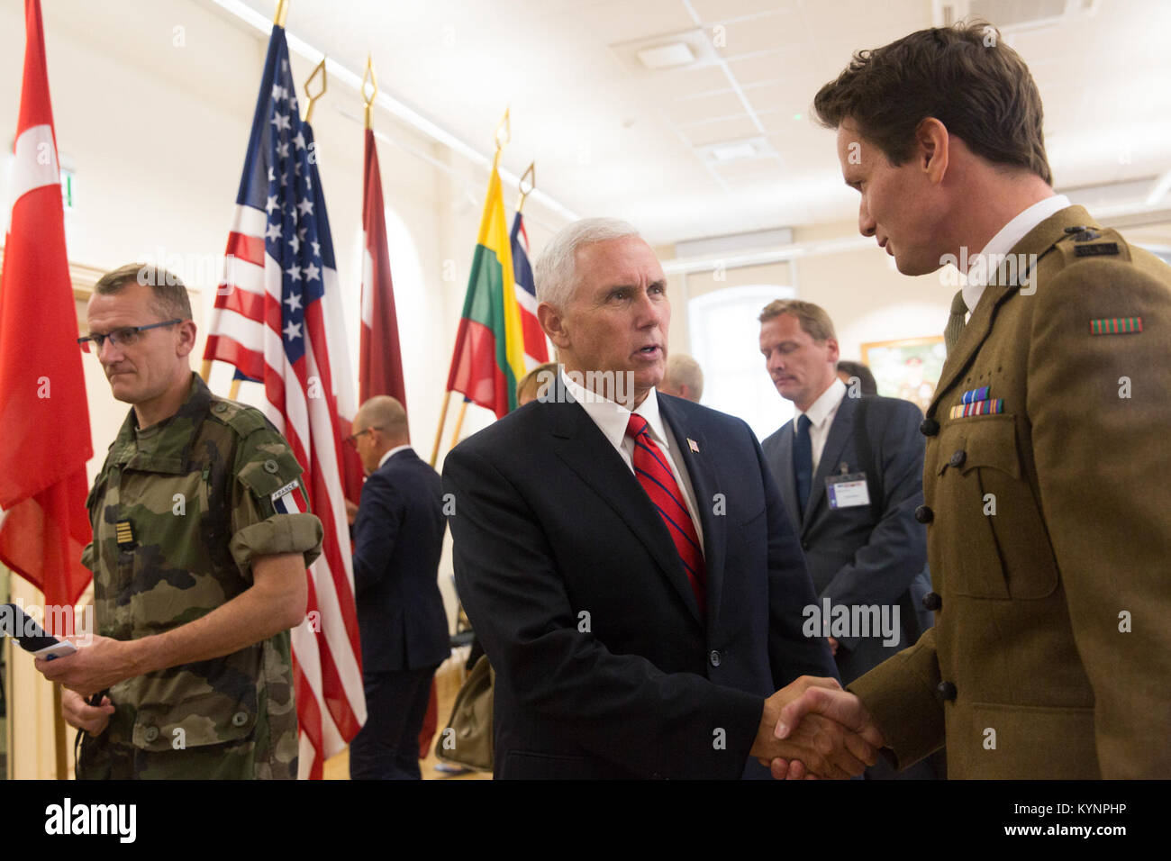 Vice President Mike Pence meets with military leaders during his trip ...