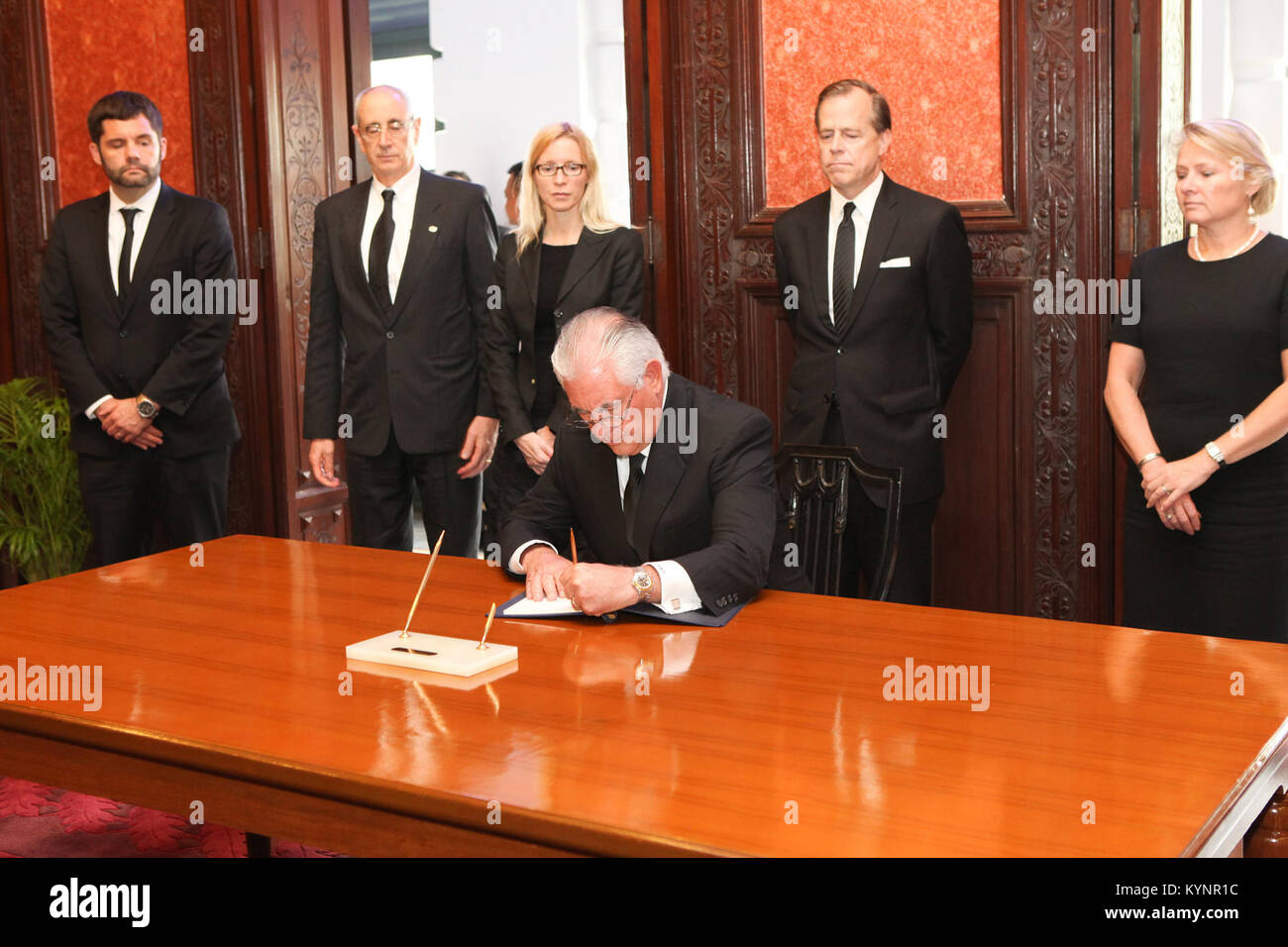 Secretary Rex Tillerson signed the book of condolences at the Grand ...
