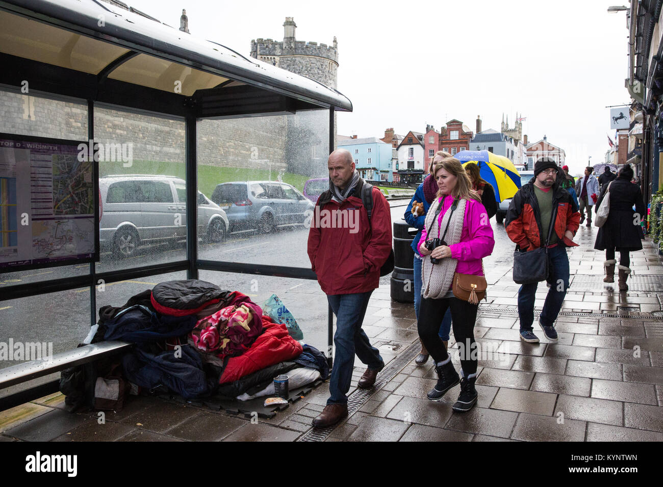 Windsor, UK. 15th Jan, 2018. A homeless person sleeps under a bus ...