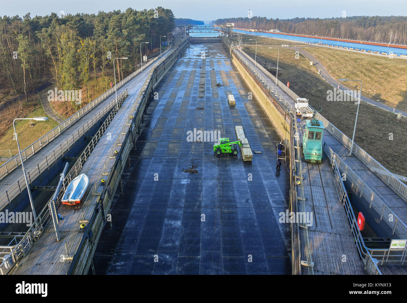 No water can be seen inside the trough bridge of the ship lift in ...