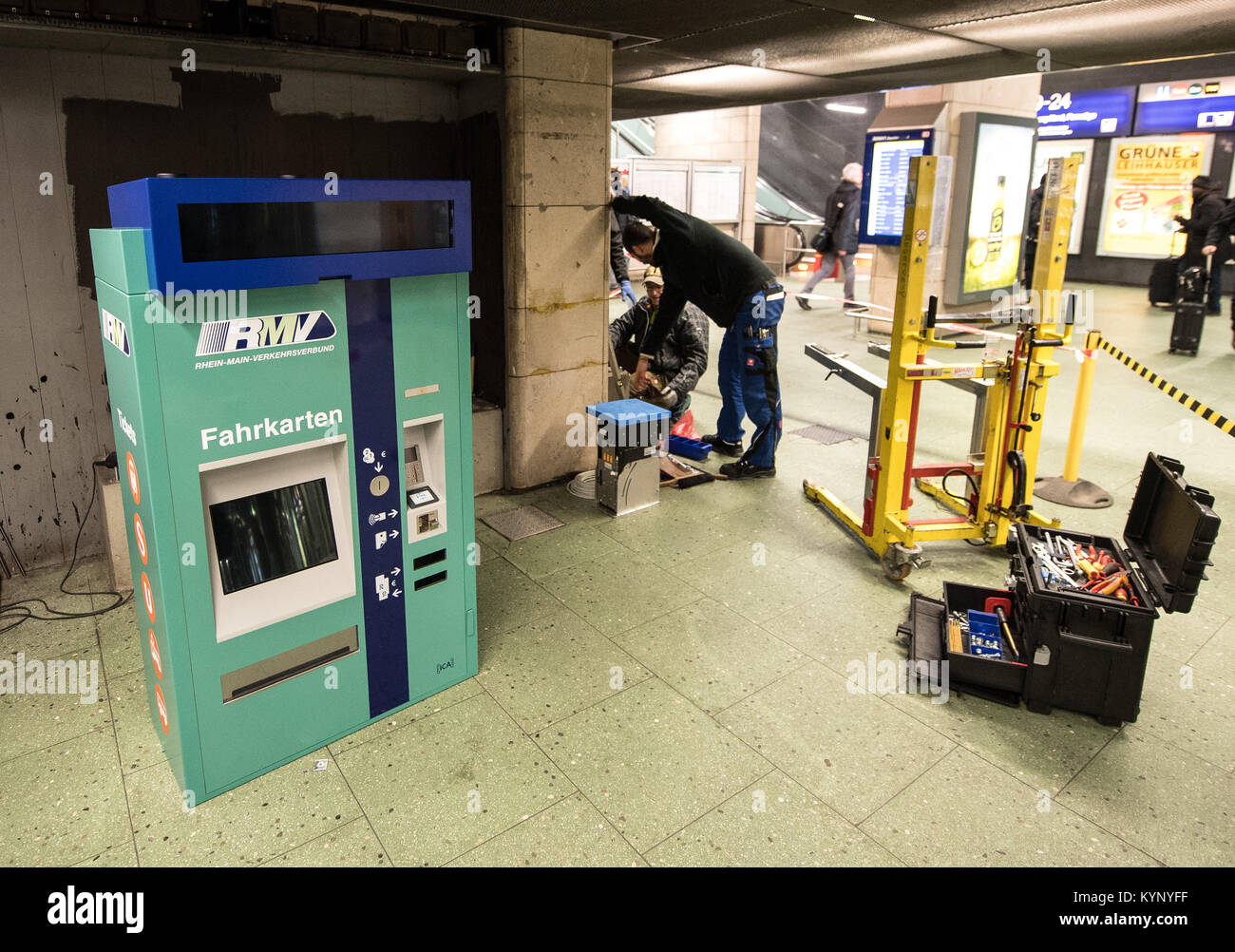 A new ticket machine of the Rhein-Main-Verkehrsbund (RMV) (transport ...