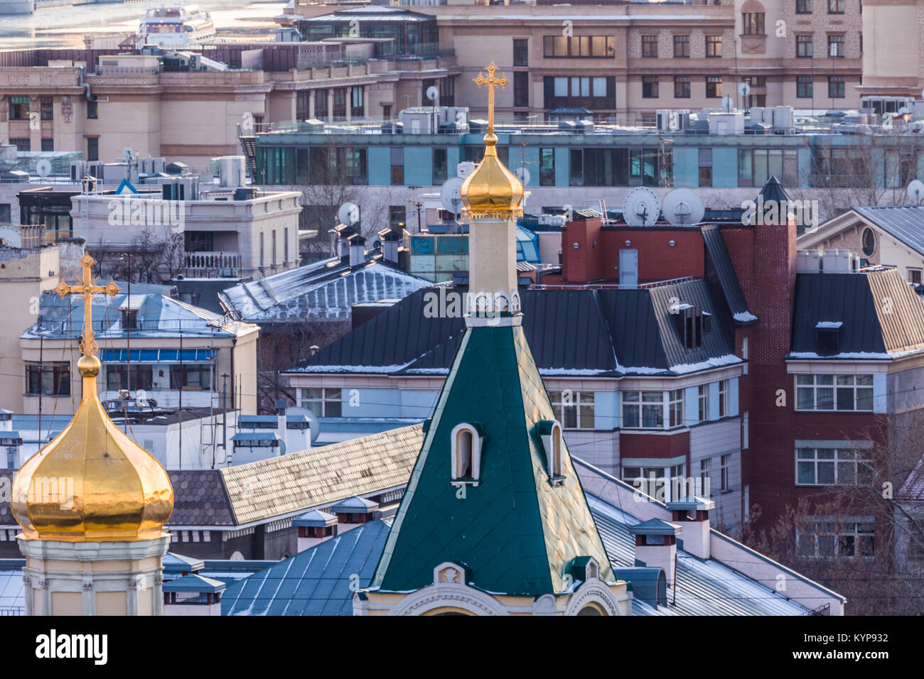 View from above to the center of Moscow in January 2018 from ...