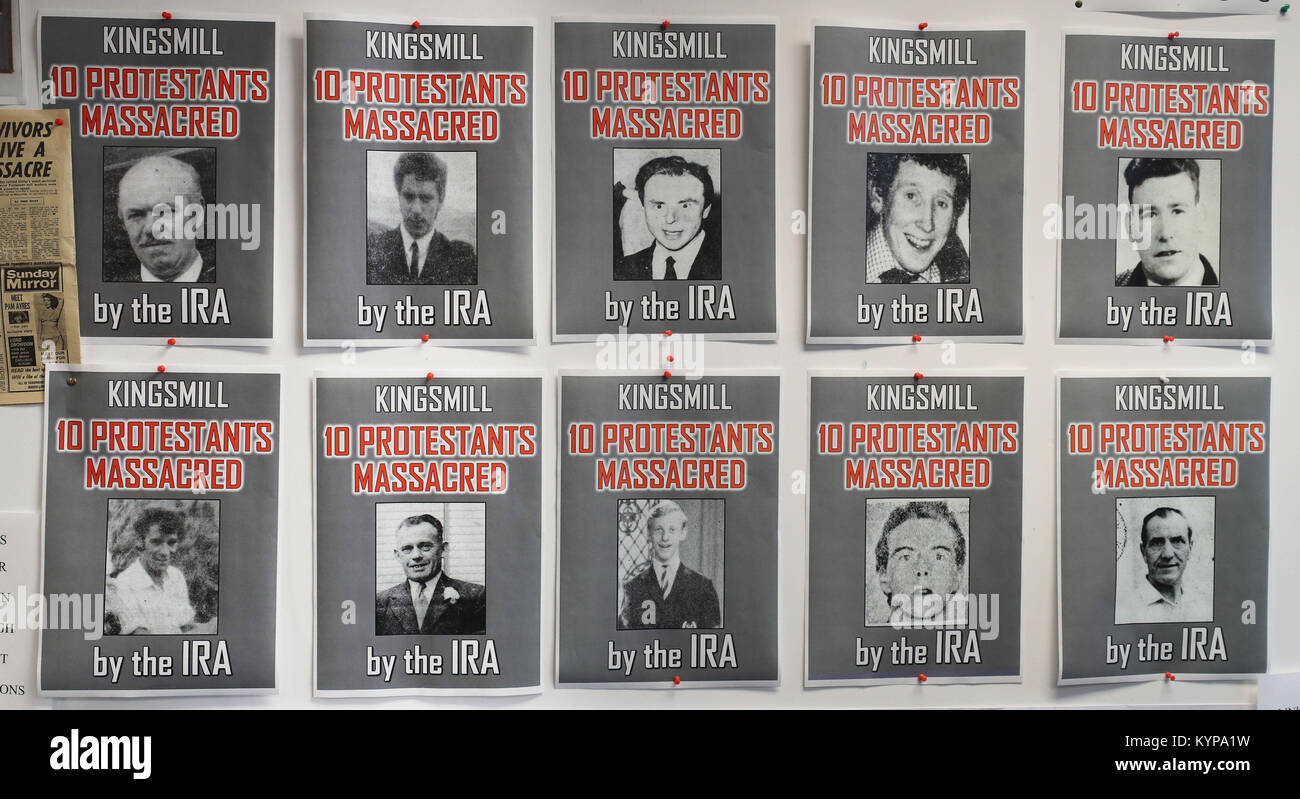 Posters of the ten protestant workmen killed in the Kingsmill massacre ...