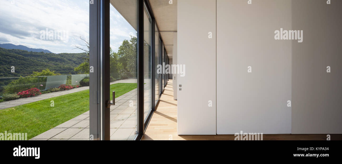 Architecture, corridor of modern building, windows overlooking the ...