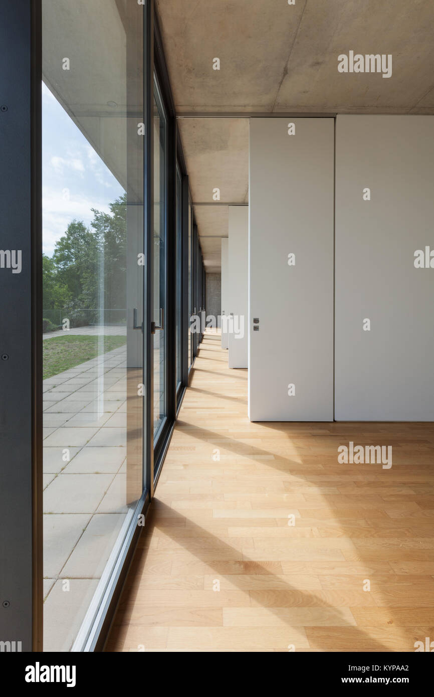 Architecture, corridor of modern building, windows overlooking the ...