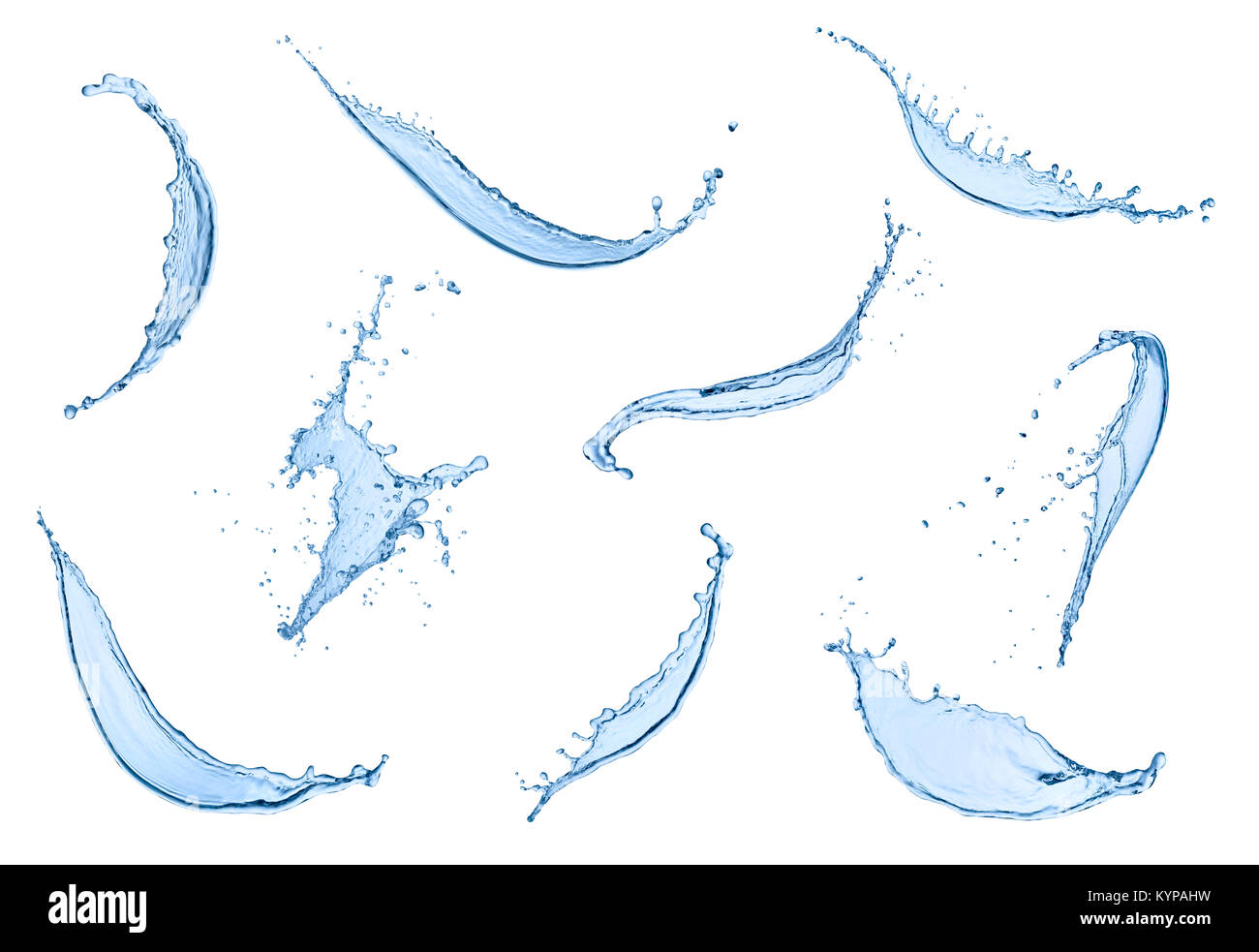 collection of various water splashes on white background. each one is ...