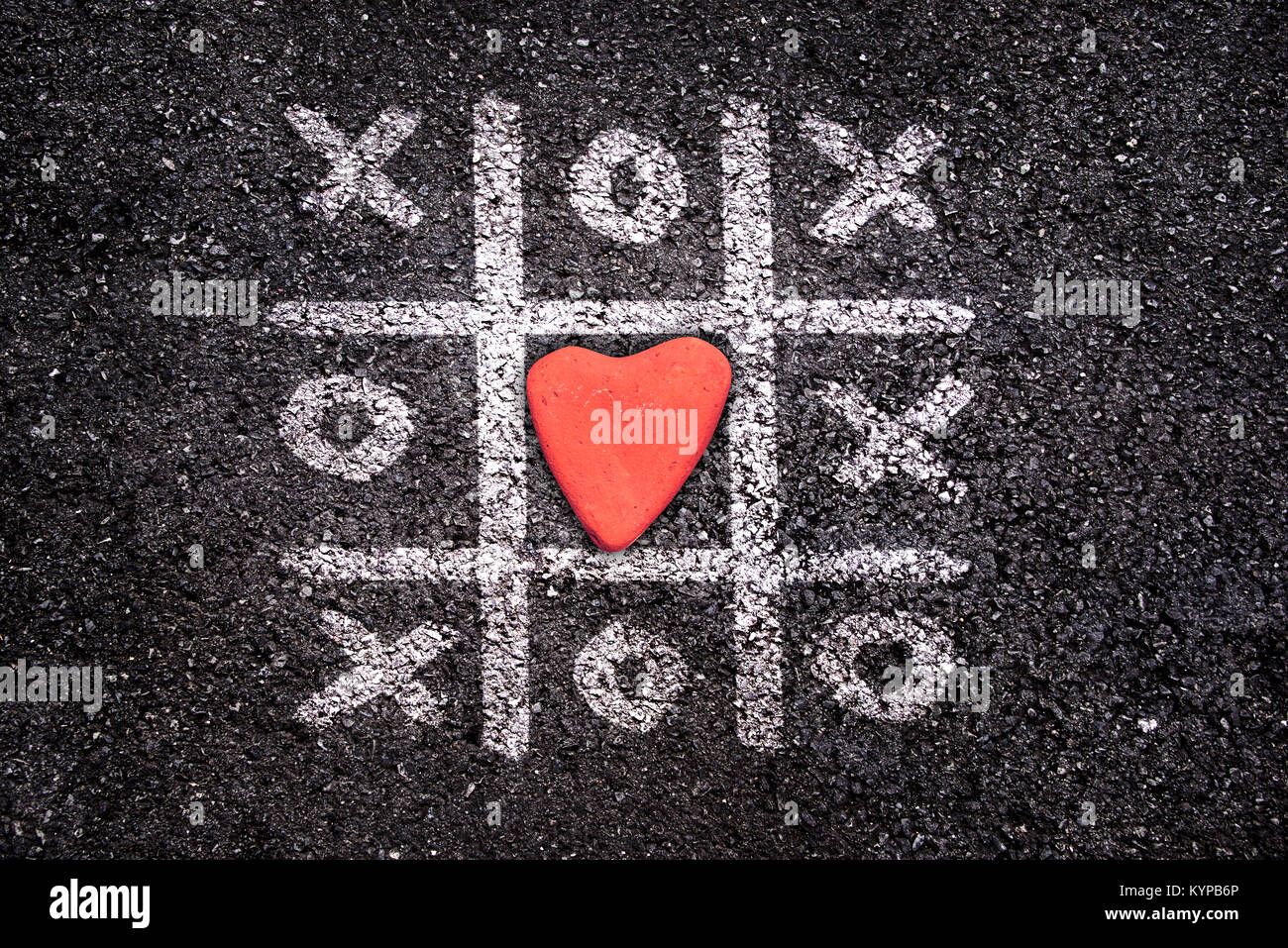 Happy Valentines day card, Tic tac toe game on the ground, xoxo and ...