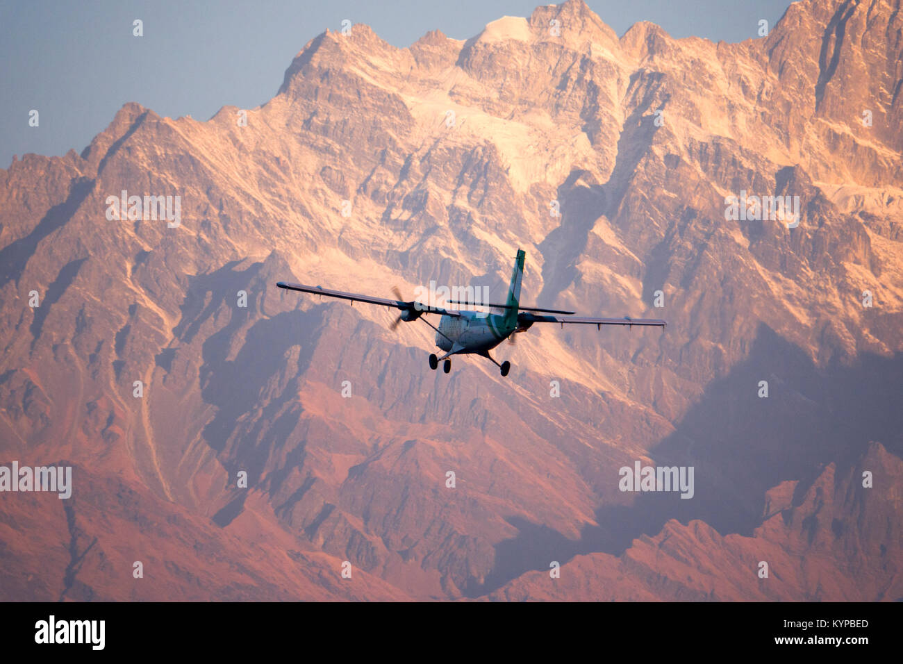 Tourist plane on sightseeing flight over the Annapurna mountains in ...