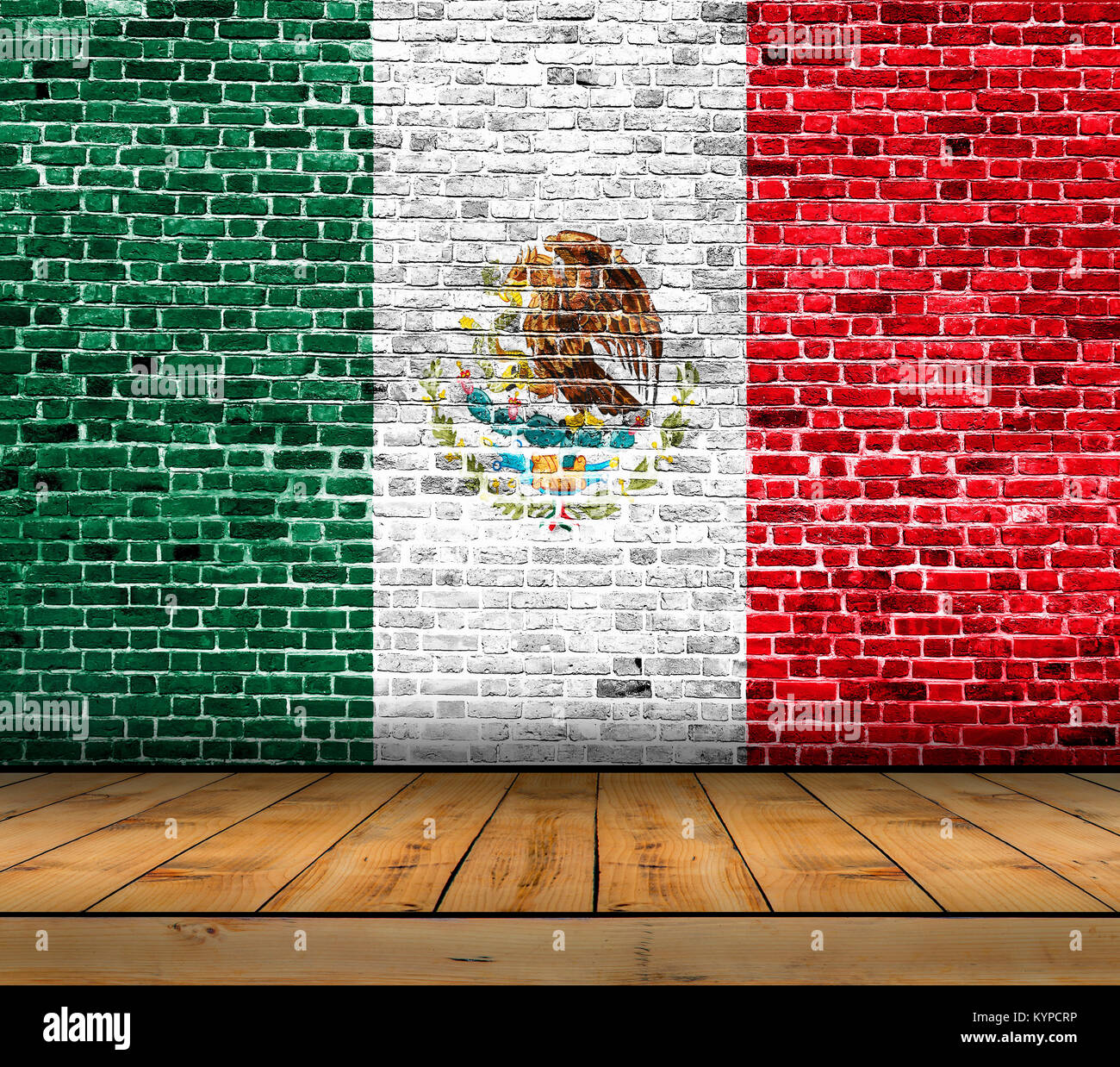 Mexico flag painted on brick wall with wooden floor Stock Photo - Alamy