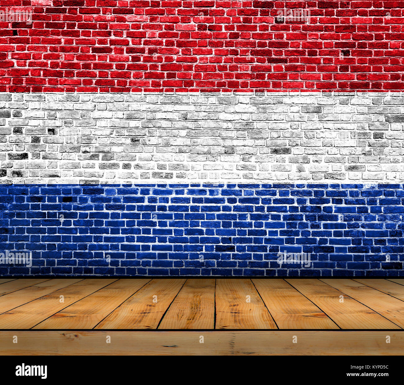 Netherlands flag painted on brick wall with wooden floor Stock Photo ...