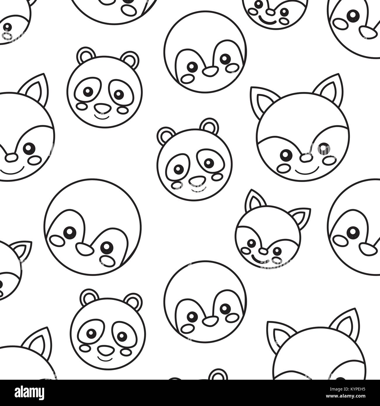 Cute fox cartoon pattern Black and White Stock Photos & Images - Alamy