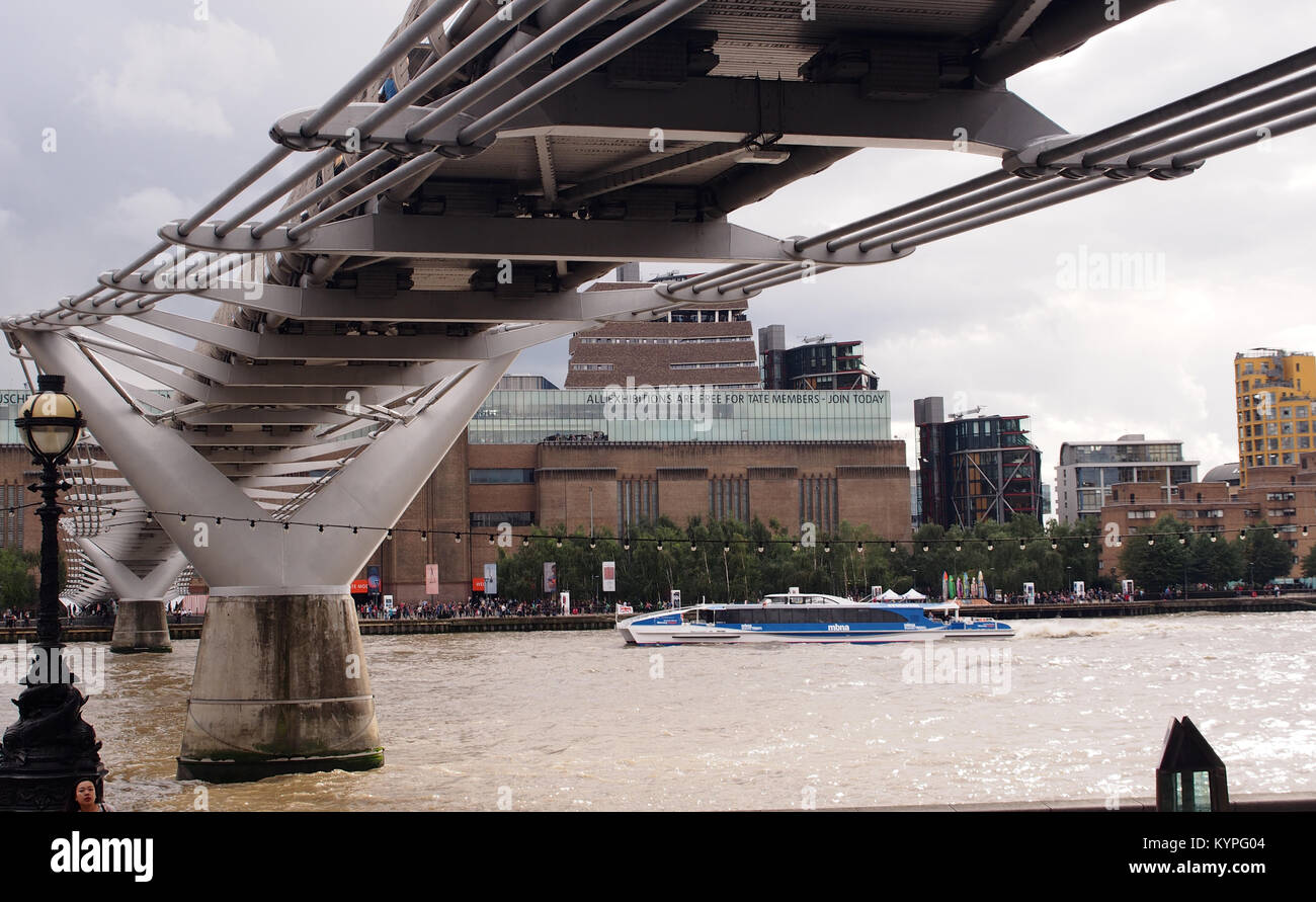 View looking across the River Thames, from the north bank, under the ...