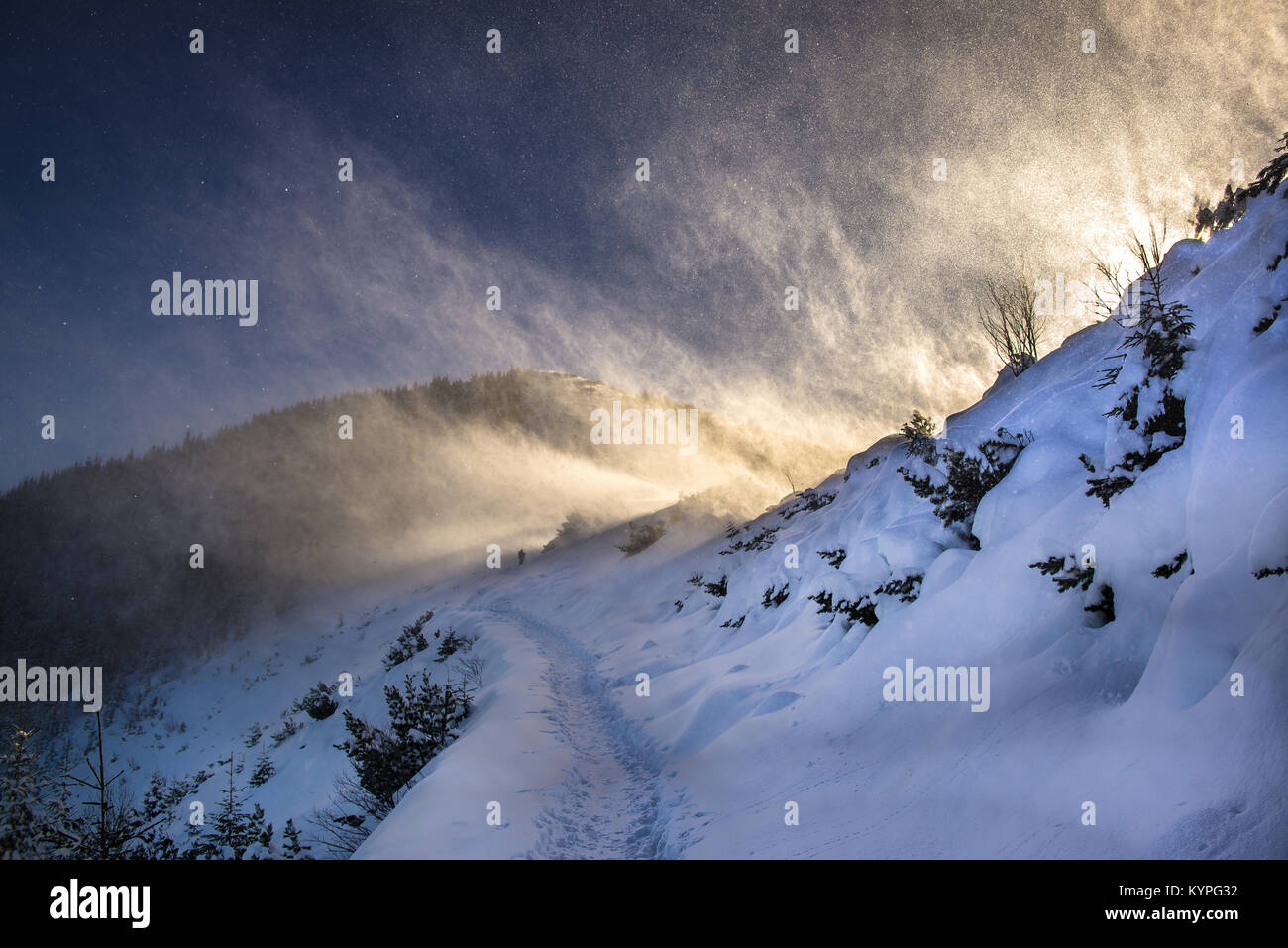 Tatra Mountains- strong wind and snow Stock Photo - Alamy