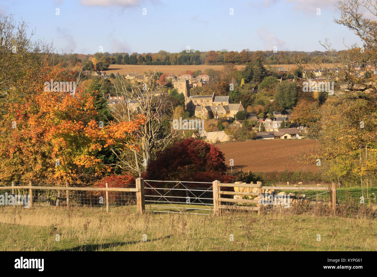 View over Cotswold farmland to the village of Blockley in the ...