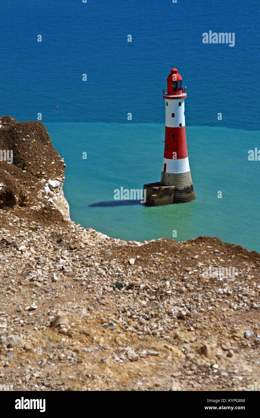 The lighthouse at Beachy Head near the seaside town of Eastbourne East ...