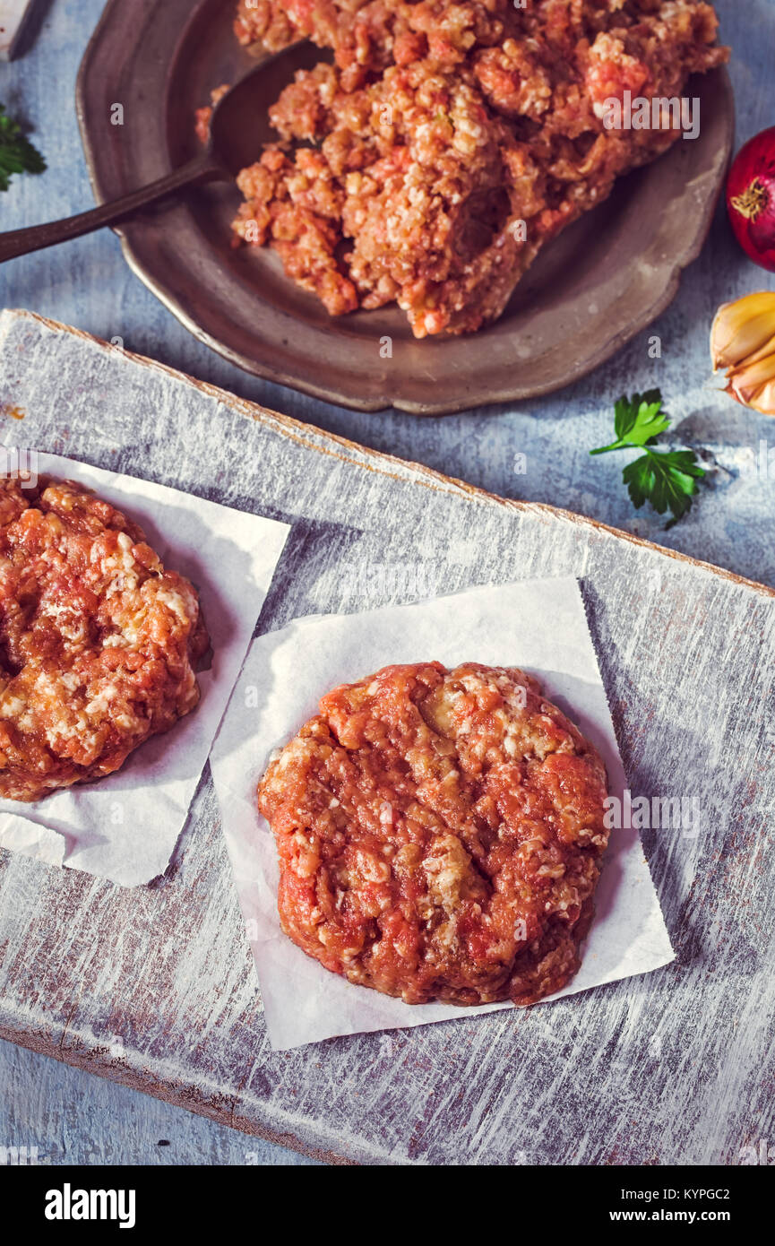 Homemade meat patties top Stock Photo - Alamy